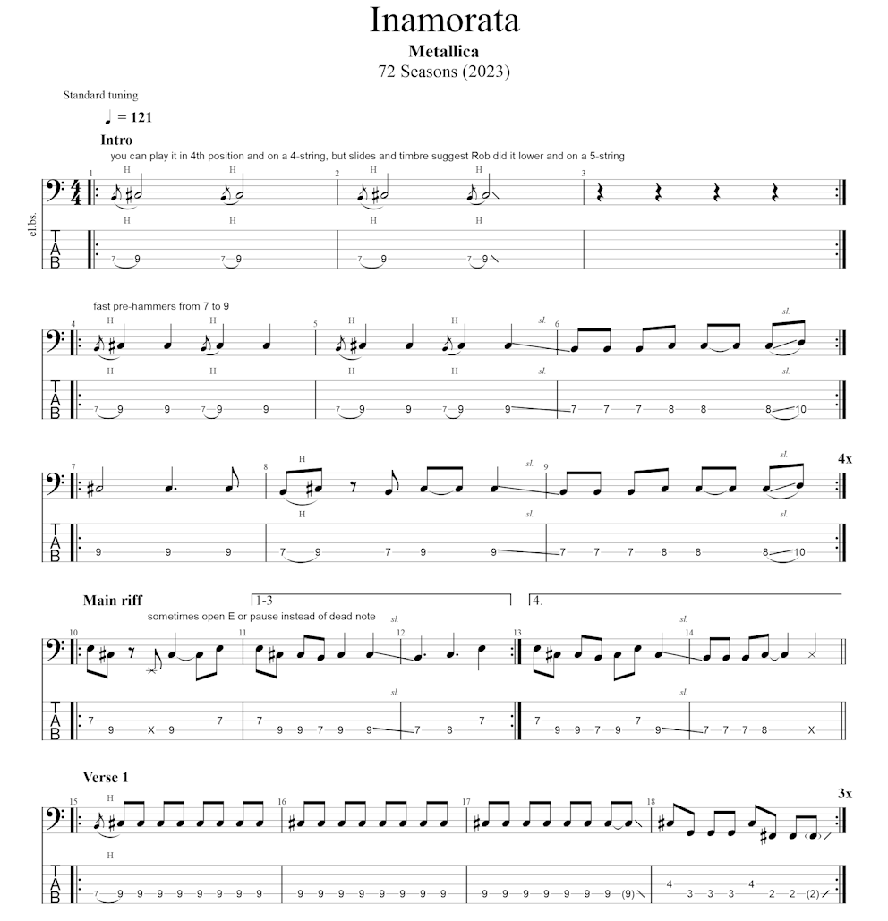Metallica Inamorata Bass Tab – BassTabs.org